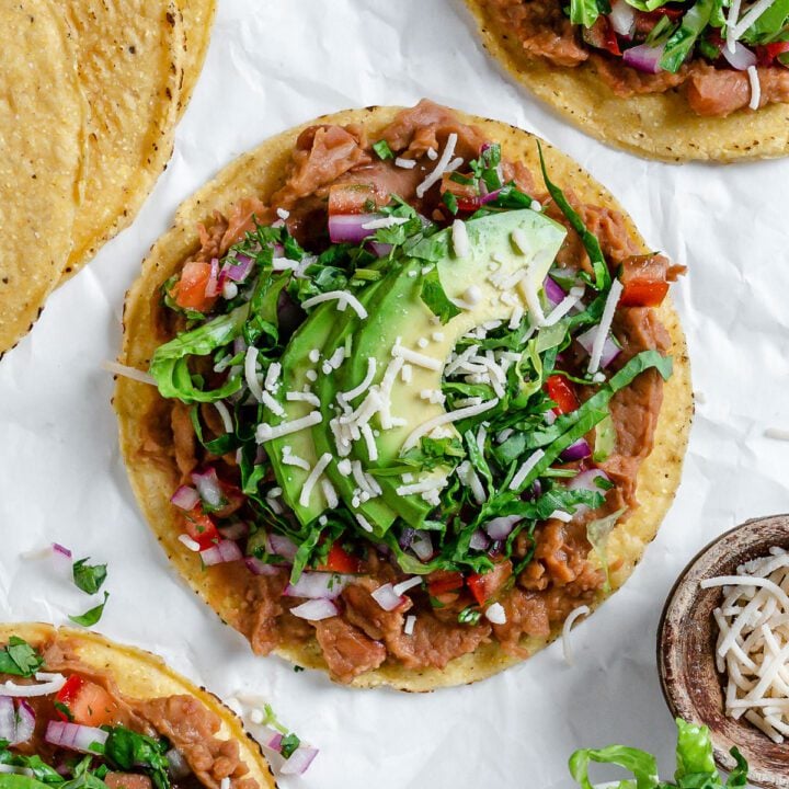 Easy Avocado and Refried Bean Tostadas - Food Sharing Vegan