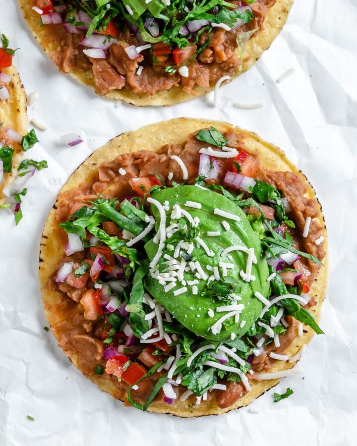 Easy Avocado and Refried Bean Tostadas - Food Sharing Vegan
