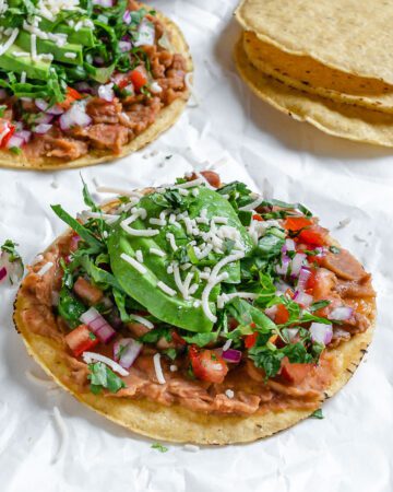 Easy Avocado and Refried Bean Tostadas - Food Sharing Vegan